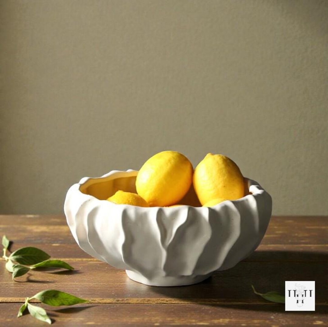 Sculpted Ceramic Fruit Bowl | Modern Ripple Bowl | Cream, White & Black ...