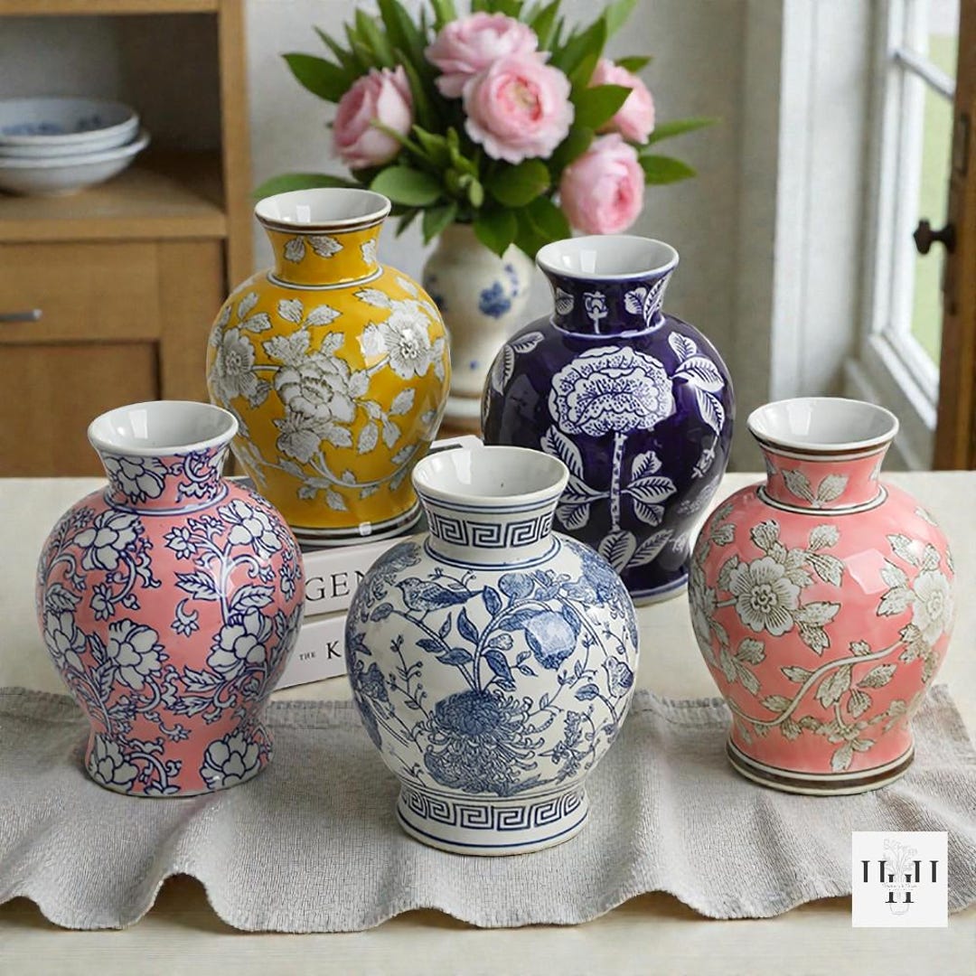 Hand-painted Floral Ceramic Vases in Multiple Colours | Vintage Home ...