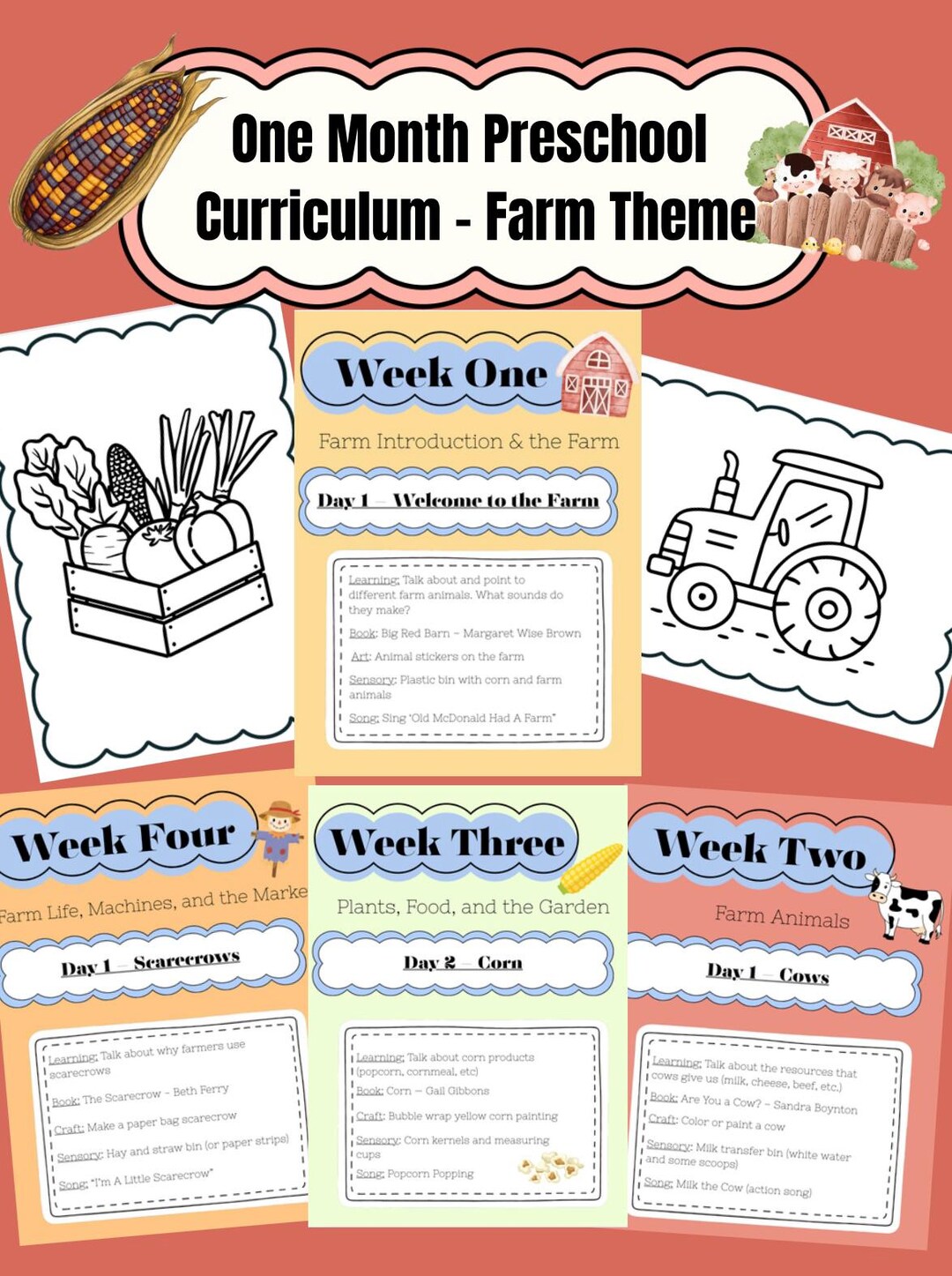 Farm Preschool Curriculum – One Month of Lesson Plans (digital Download ...