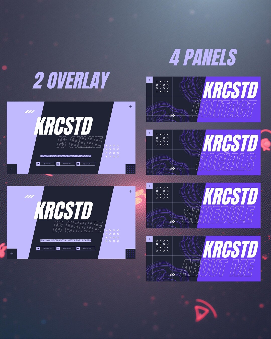 Purple Neon Stream Mini Pack | 2 Overlays & 4 Panels | Twitch, Youtube ...