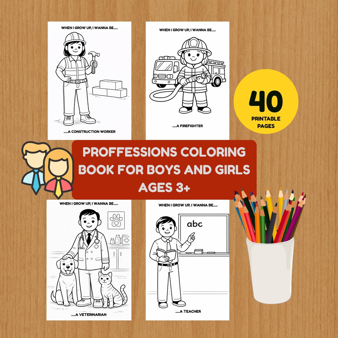 Professions Coloring Book for Kids Ages 3–6, PDF - Etsy