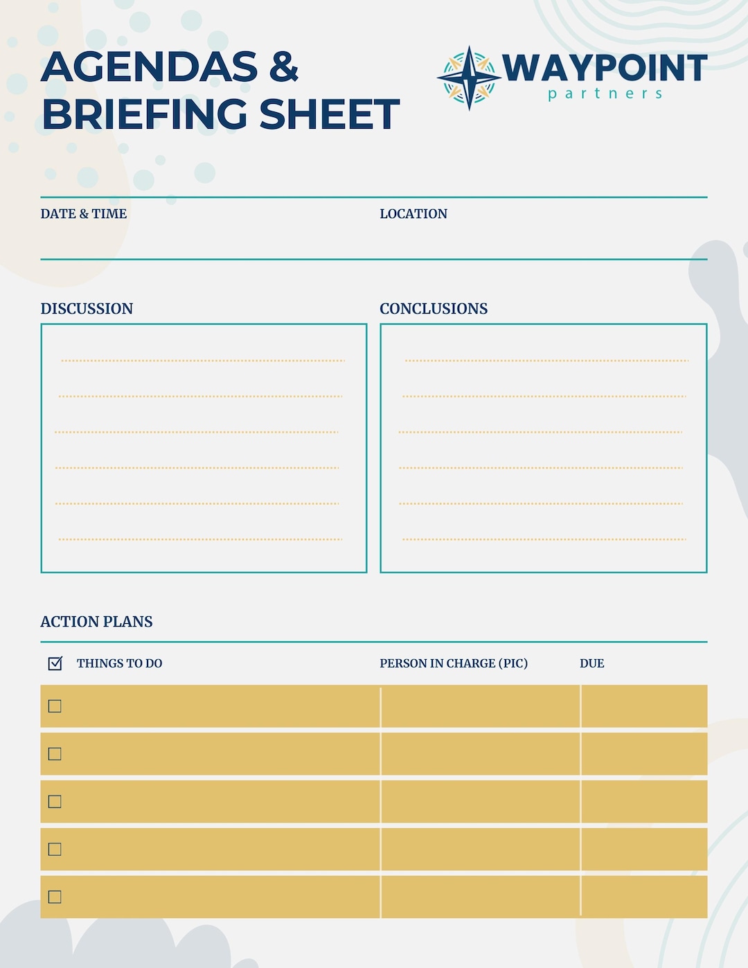 Agendas & Briefing Sheet | Waypoint Partners | Printable PDF Organizer ...