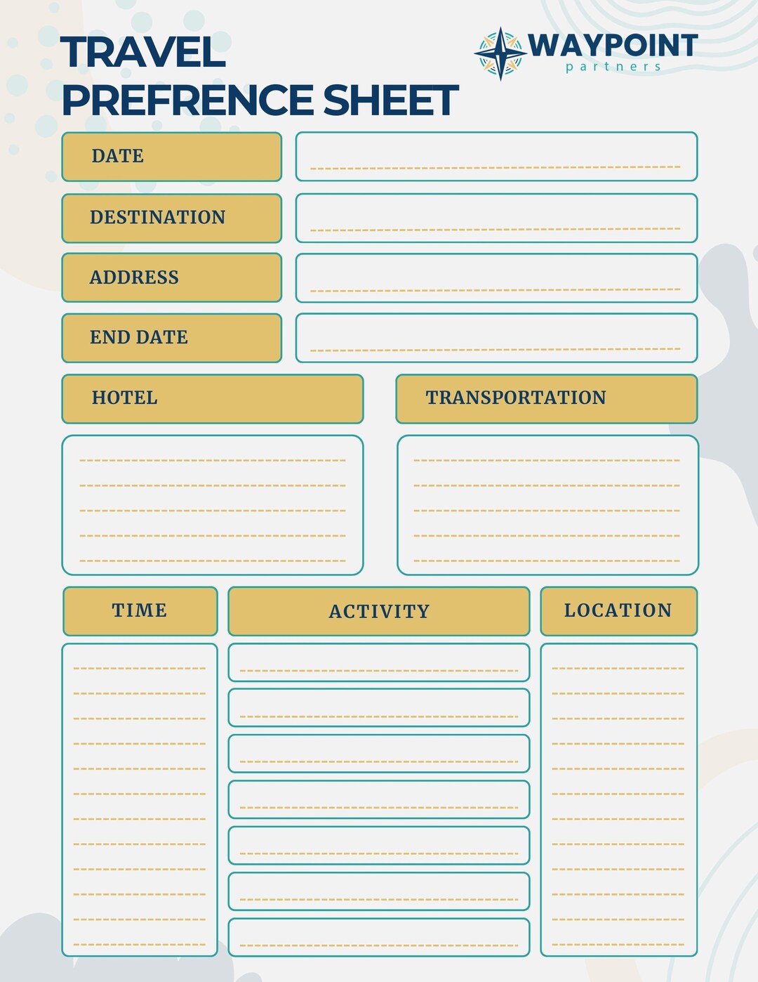 Travel Preference Sheet | Printable PDF Organizer - Etsy