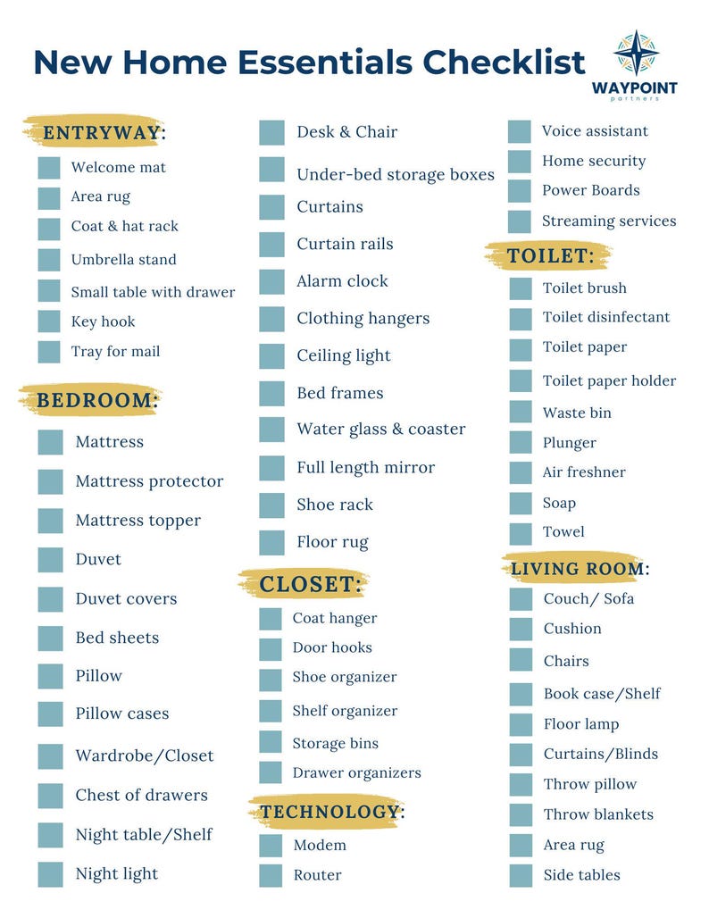 New Home Essentials Checklist Printable | Room-by-room New House Setup ...