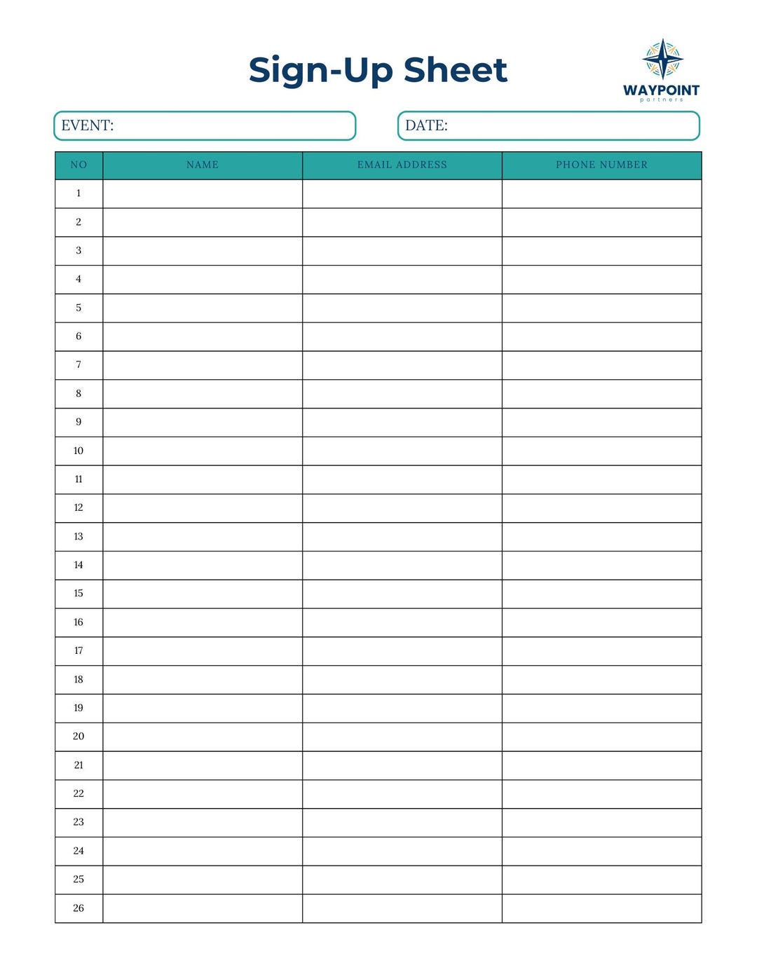 Sign up Sheet | Printable PDF | WAYPOINT Partners - Etsy