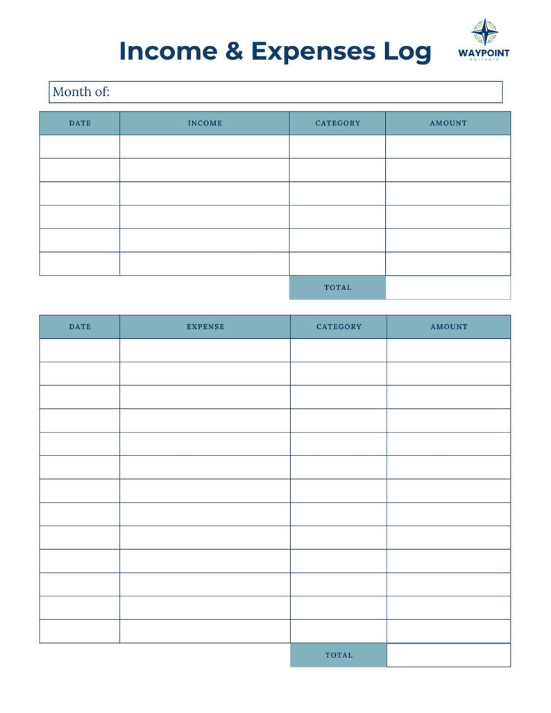 Income & Expenses Log Printable | Monthly Cashflow Tracker | Waypoint ...