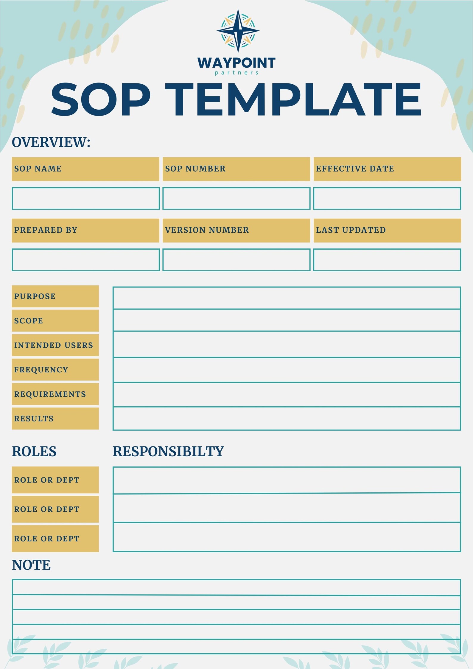 SOP Template | Waypoint Partners | Printable PDF Organizer - Etsy Canada