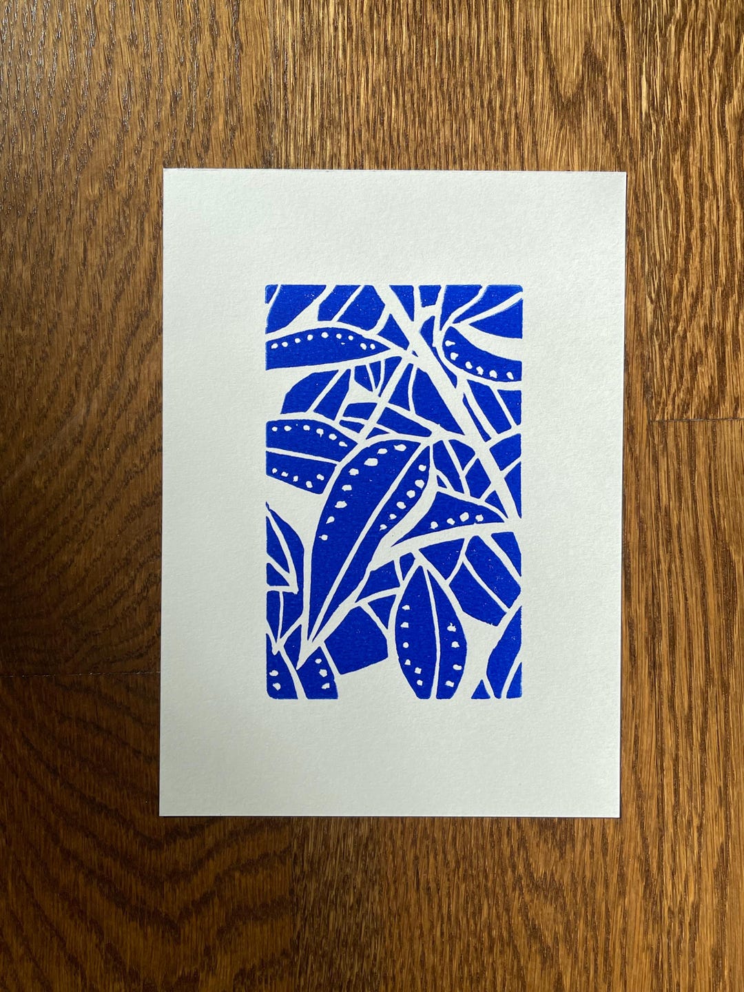 Rubber Plant Linocut Block Print in Blue - Etsy