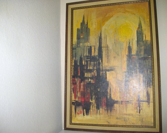 Mid Century Lithograph Print - DAYBREAK - CITYSCAPE - Reflective ...