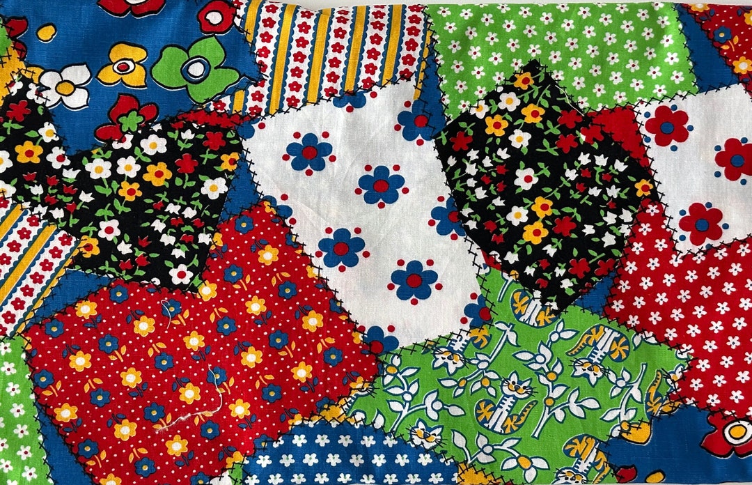 56"l X 44"w - Vintage Fabric - Cute Cats and Flowers - Calico Crazy ...
