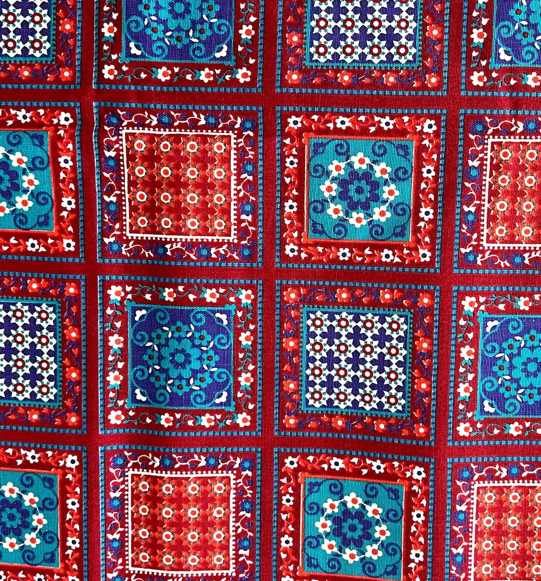 Vintage Calico Quilt Fabric: Mod Daisy Floral Squares, by the Yard X 44 ...