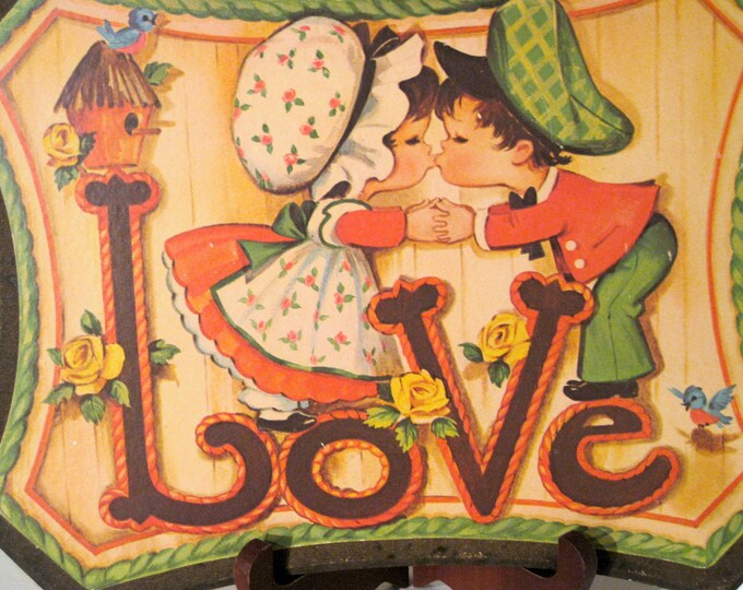 Vintage Valentine Decor - Cute Vintage Love Print - Wood Plaque - 1970 ...