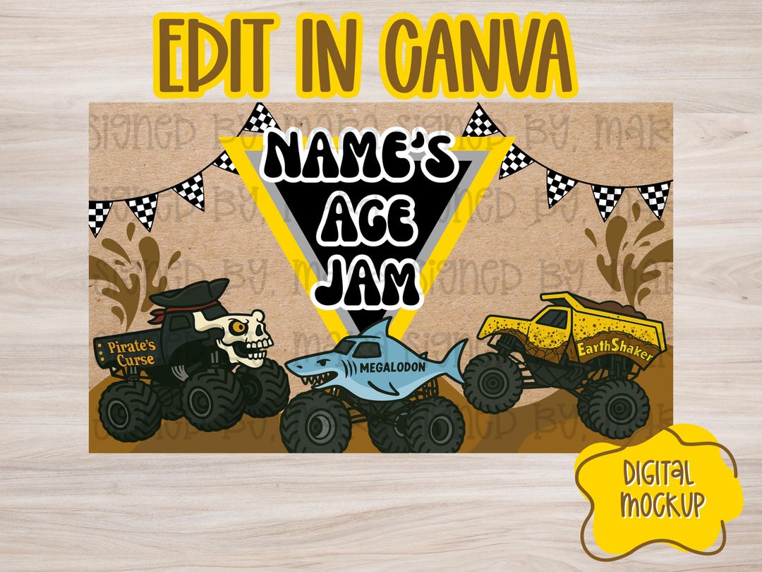Monster Truck| Editable Canva Banner | 36x60 DIY Painted Sign | Digital ...