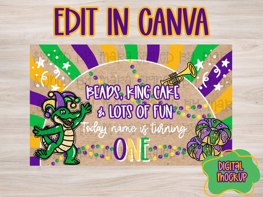 Mardi Gras Birthday| Editable Canva Banner | 36x60 DIY Painted Sign ...