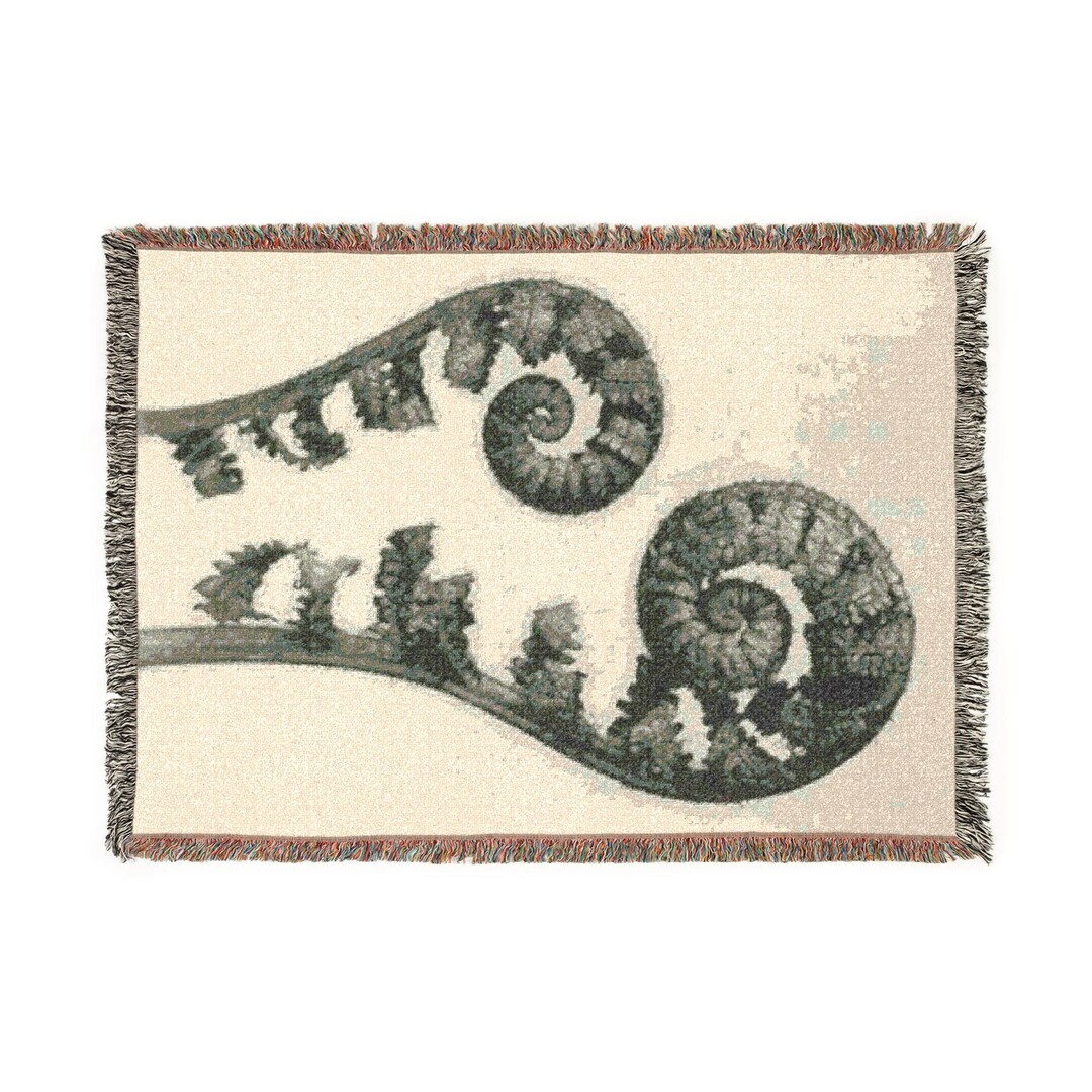 Fern Koru Motif Woven Blanket | Spiral Fern Throw, Botanical Tapestry ...