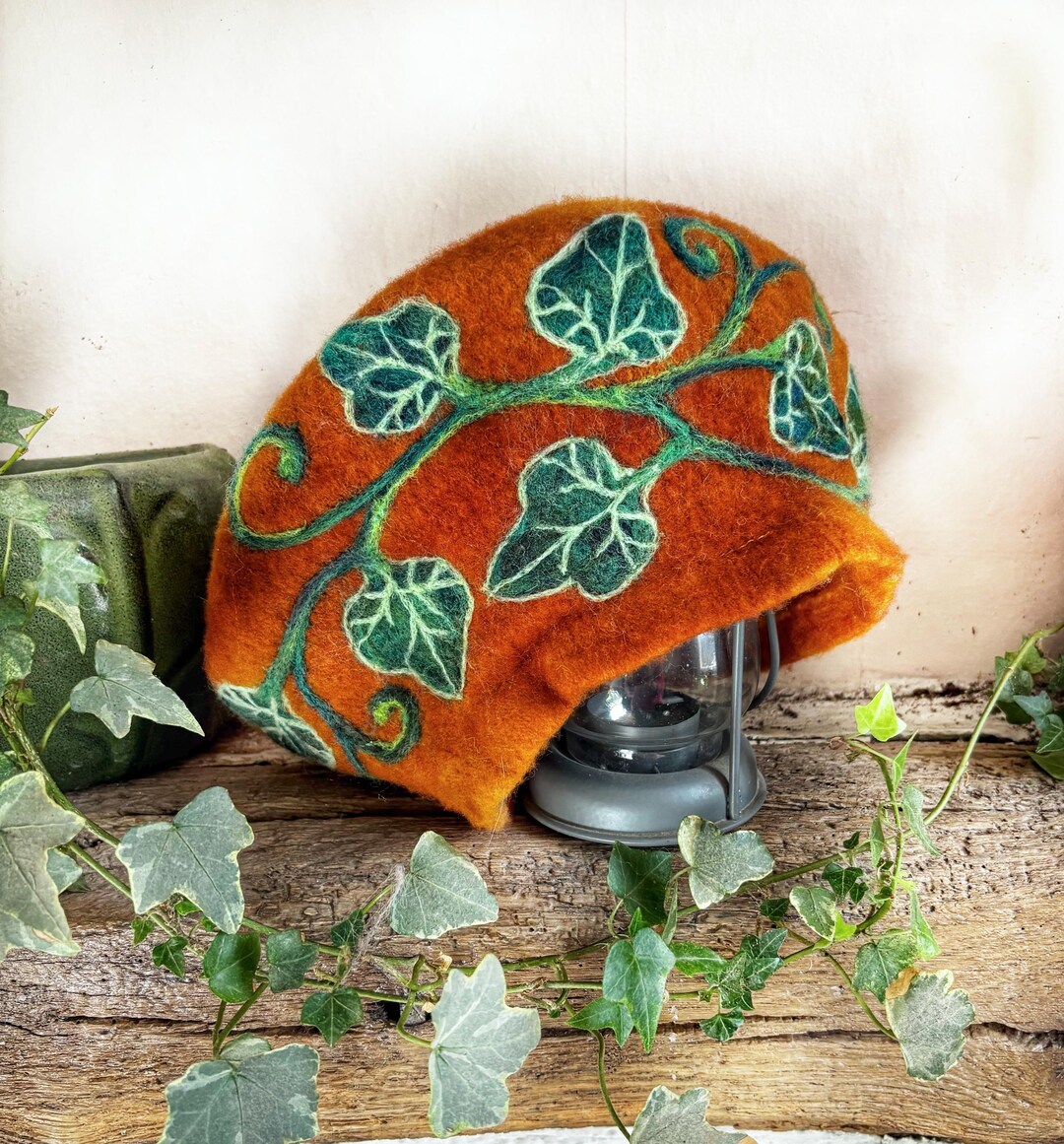 Hand Dyed Wool Beret, Needle Felted Ivy, Woodland Hat - Etsy