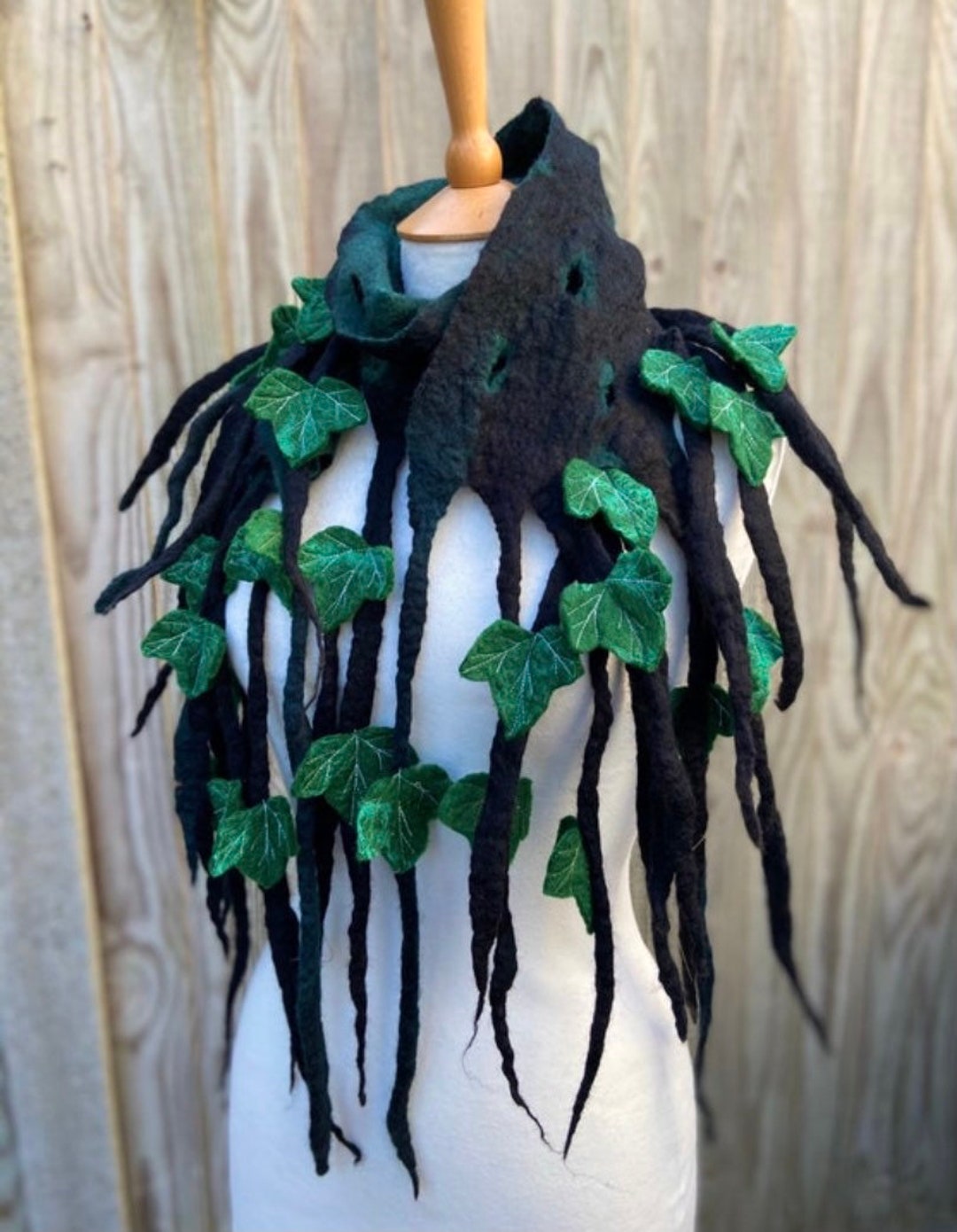 Hand Felted Black Ivy Leaf Scarf: Ethically Sourced Wool - Etsy