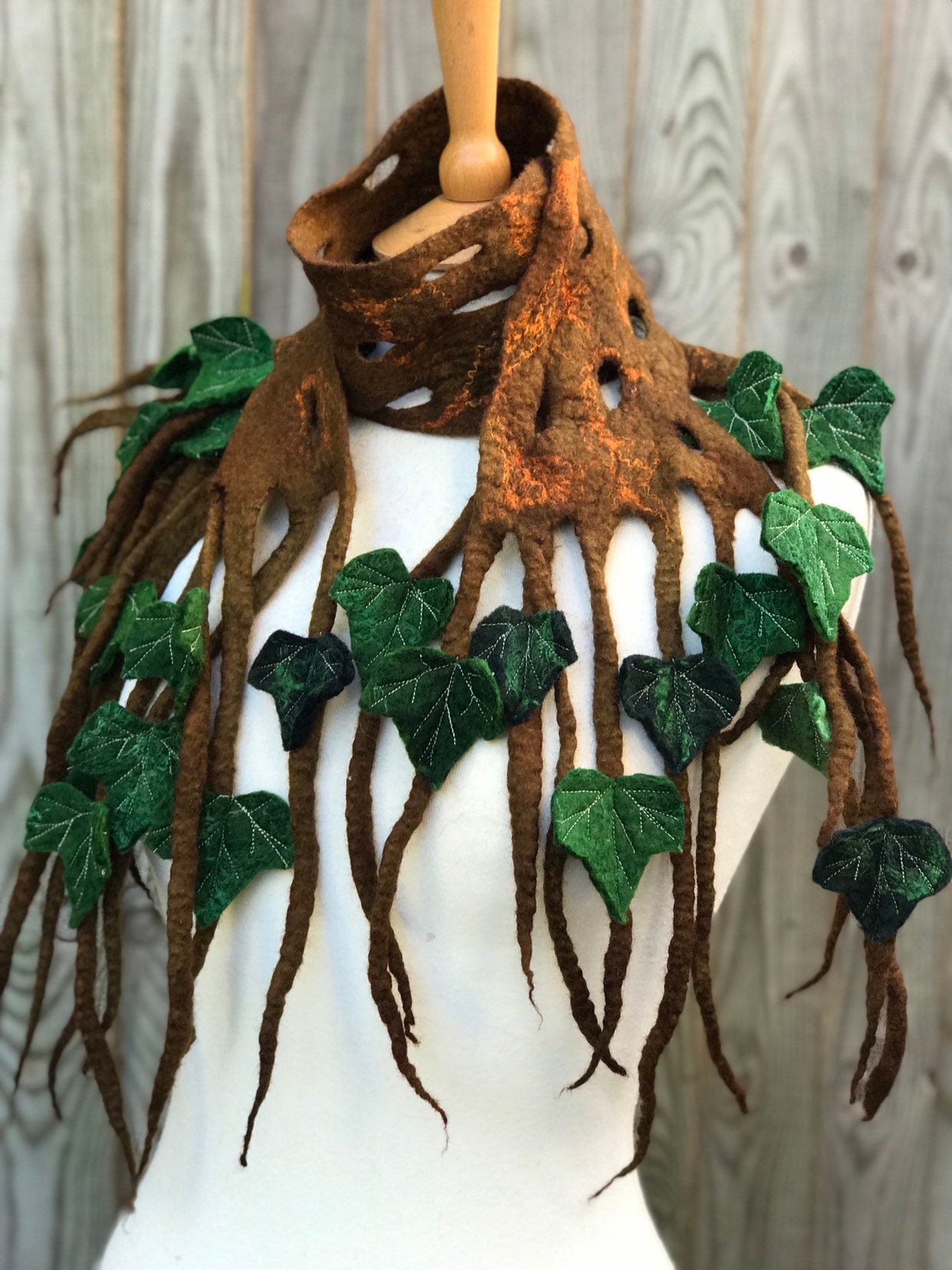 Hand Felted Ivy Leaf Scarf: Autumnal Wool, Fairy Boho Style - Etsy UK