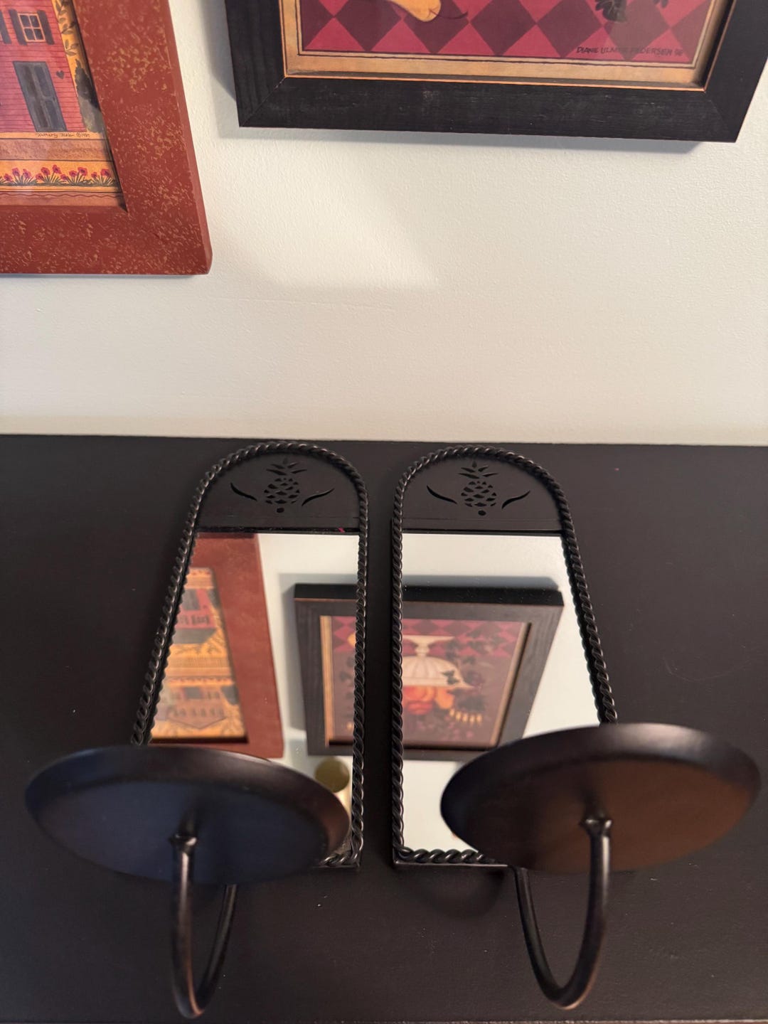 Pair of Vintage Yankee Candle Black Metal Mirrored Pineapple Wall ...
