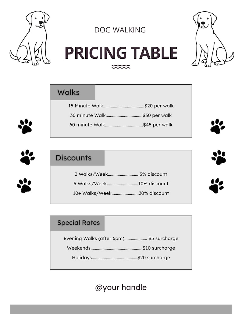 Dog Walking Pricing Template | Pet Sitting Price List | Editable Dog ...