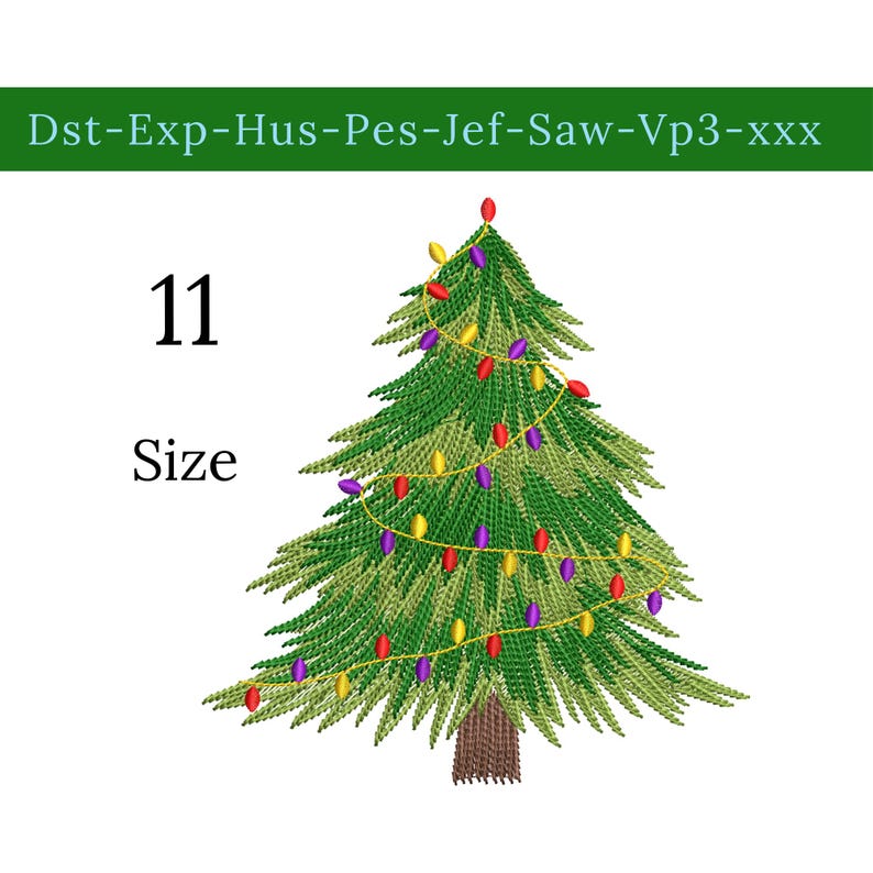 Christmas Tree Embroidery Design With Lights | 11 Sizes (digital ...