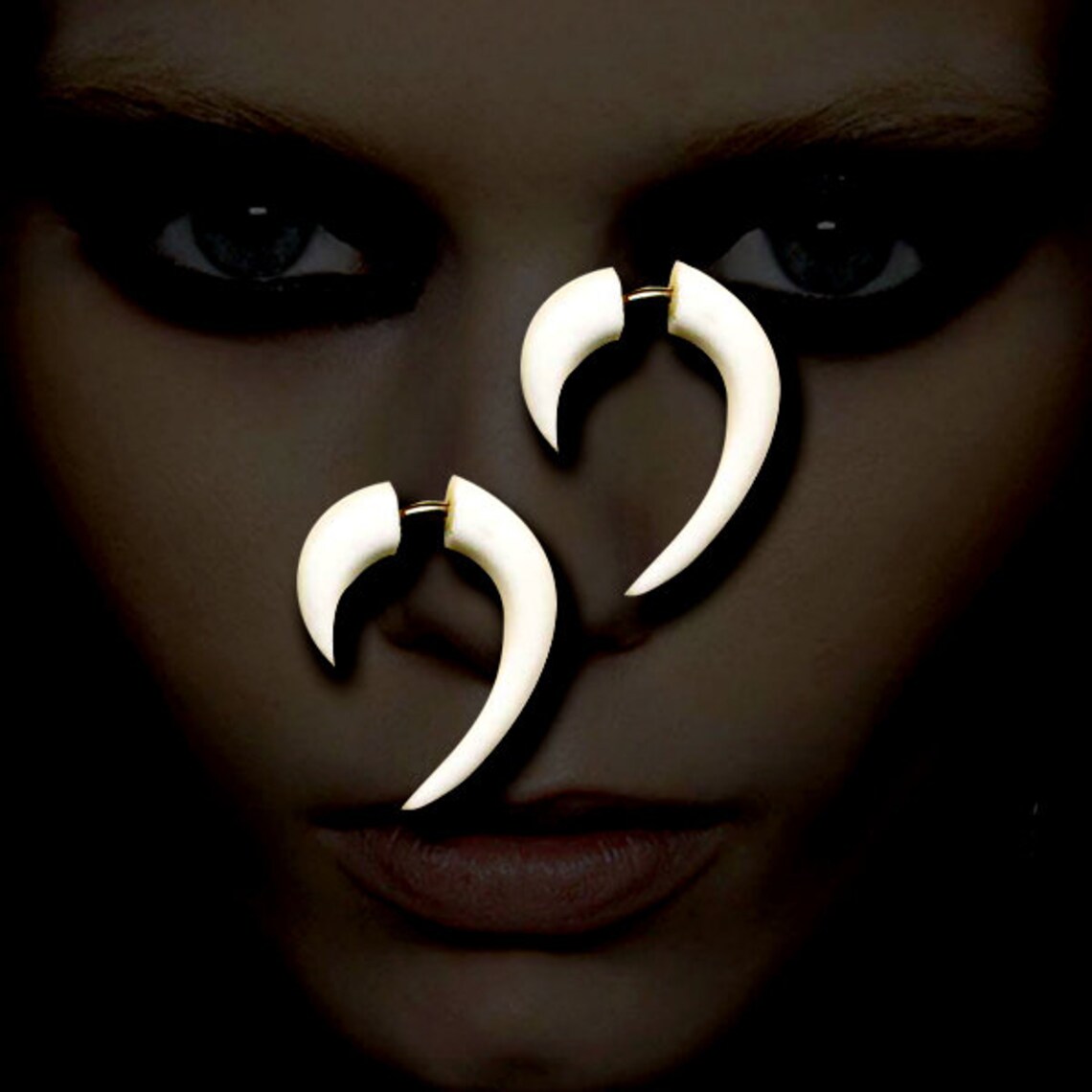 Fake Gauge Earrings Mini Hooks Fake Gauges BOHO White Bone | Etsy