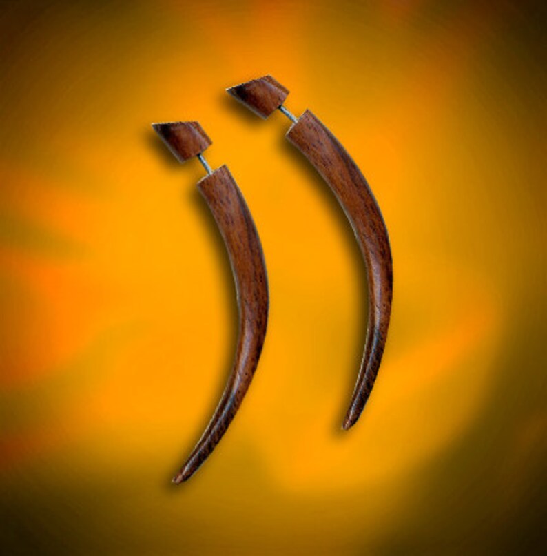 Fake Gauge Tribal Earrings Medium Wooden Talons Fake | Etsy