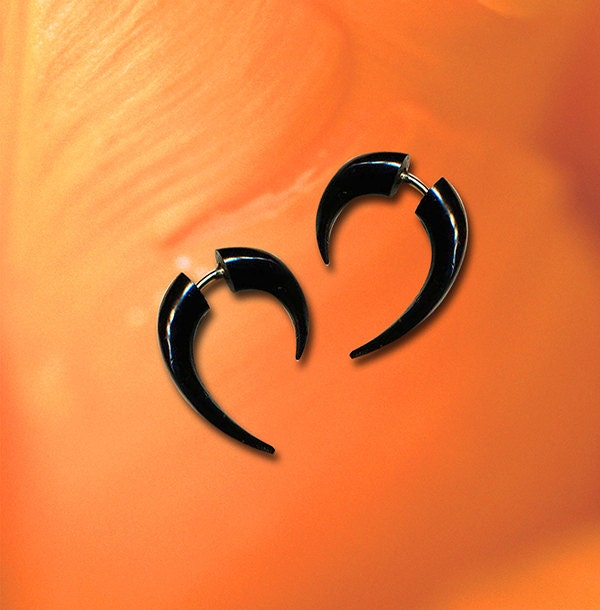 Mini Horn Hooks, Fake Gauge Earrings, Fake Gauges, Black Horn, Tribal ...