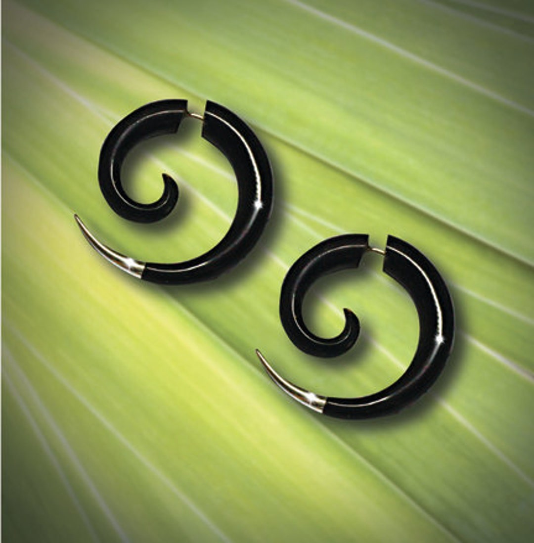 Fake Gauge Earrings, Small Silver Tipped Spiral, Sarahs Curls, Tribal ...