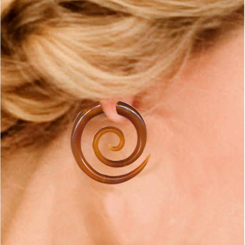 Large Amber Spiral Earrings Fake Gauge Earrings Rare Caramel - Etsy