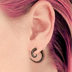 Fake Gauge Small Wooden Spiral, Wooden Earrings, BOHO, Organic, Split ...