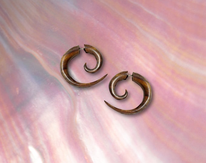 Fake Gauge Small Wooden Spiral Wooden Earrings BOHO - Etsy