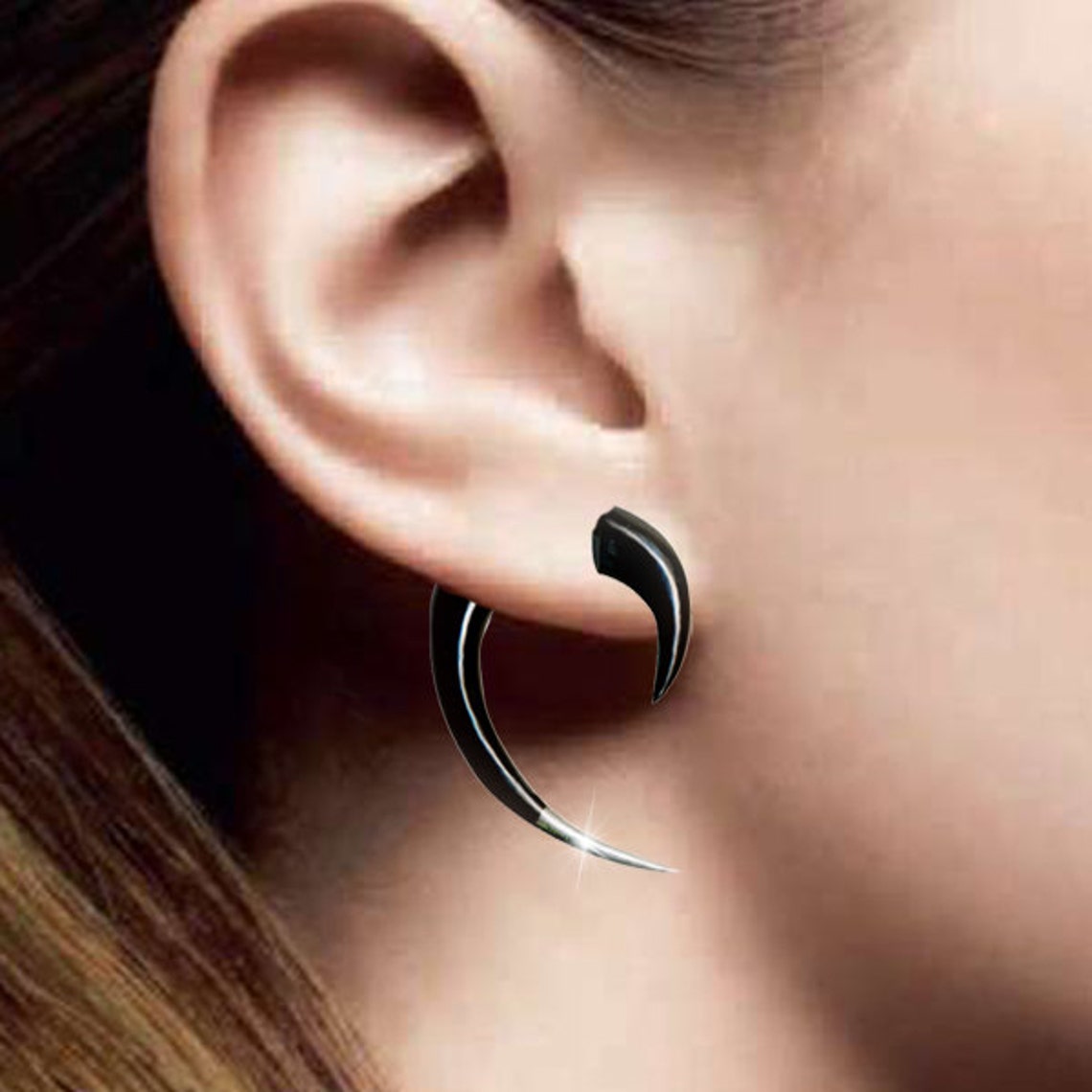 Silver Tip Hooks, Fake Gauge, Black Horn, Tribal Earrings, Handmade ...
