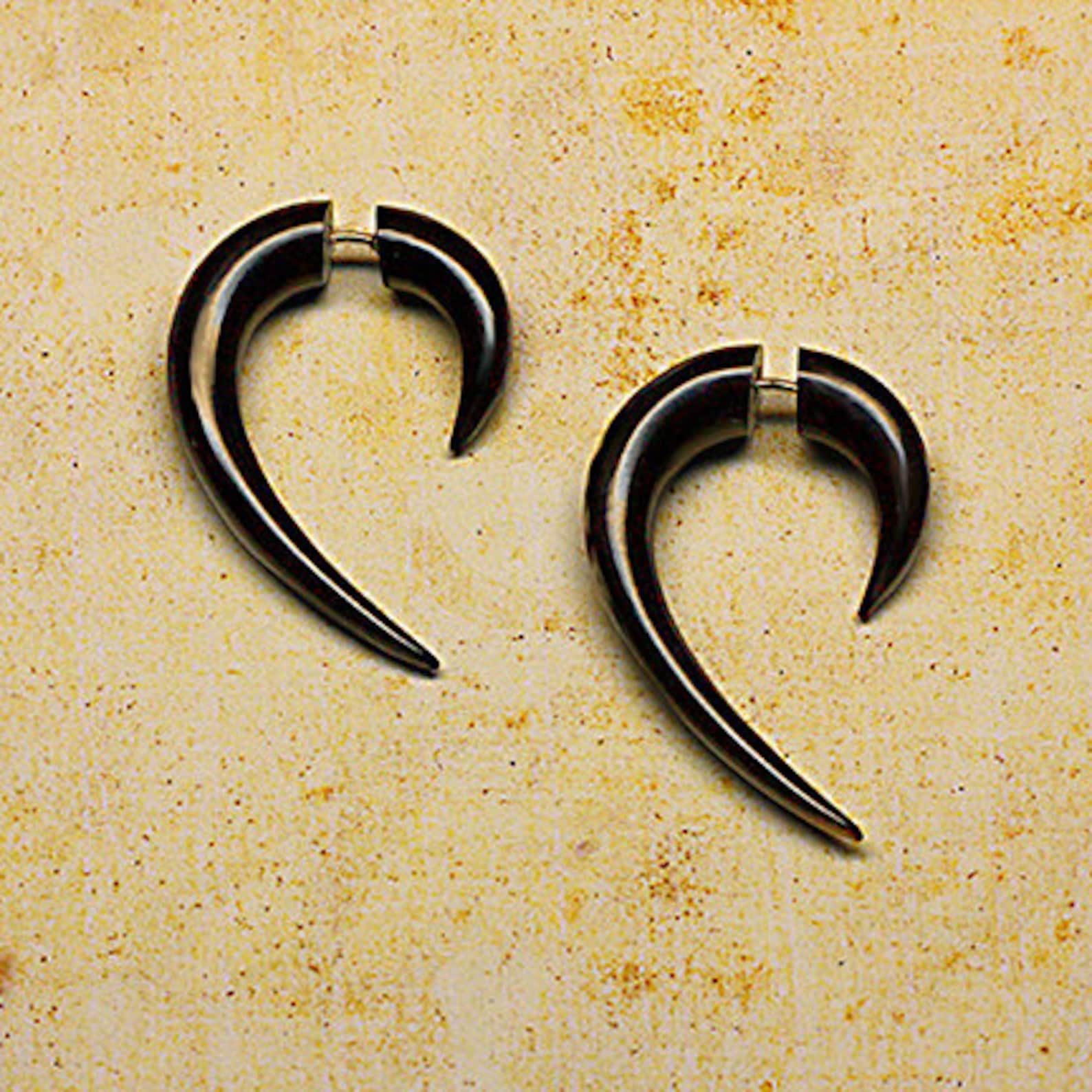 Fake Gauge Hooks, Black Horn Earrings, Handmade, Cheaters, Organic ...