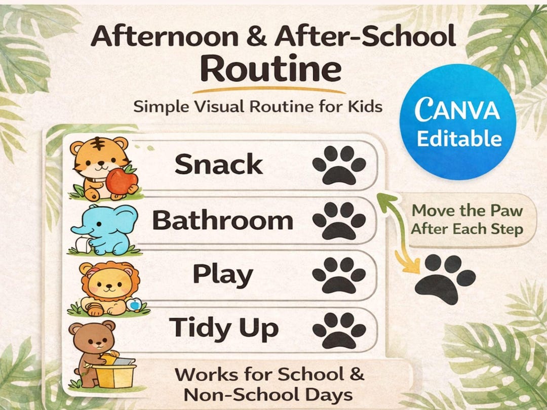 After School Routine Chart – Editable Visual Schedule for Kids | Jungle ...