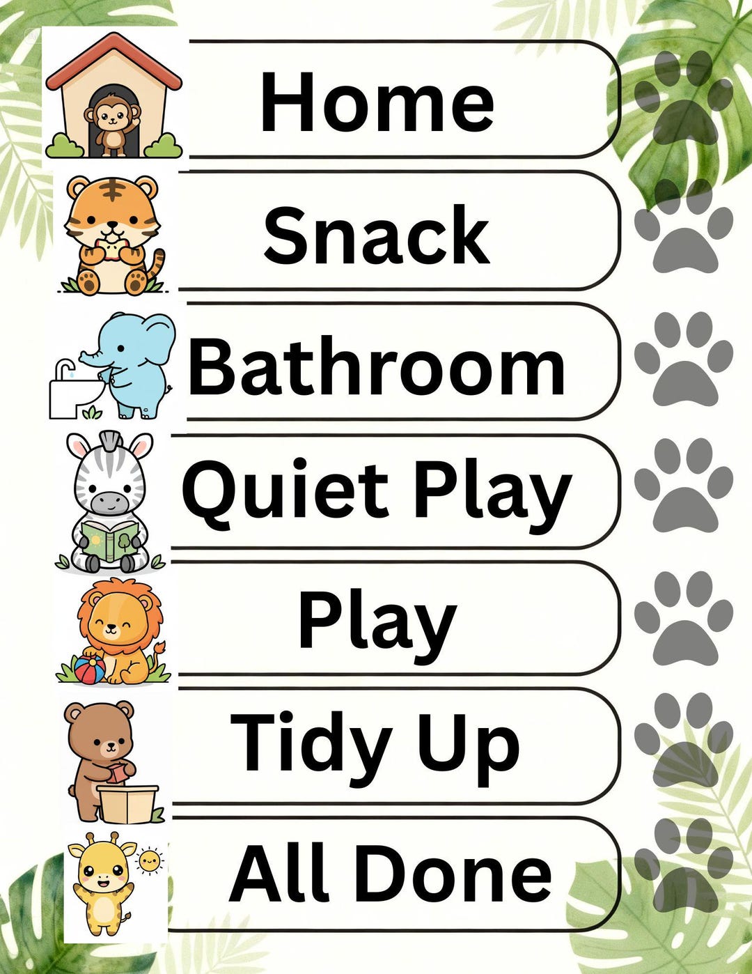 Kawaii Jungle Kids Routine Chart | Visual Schedule & Daily Checklist ...