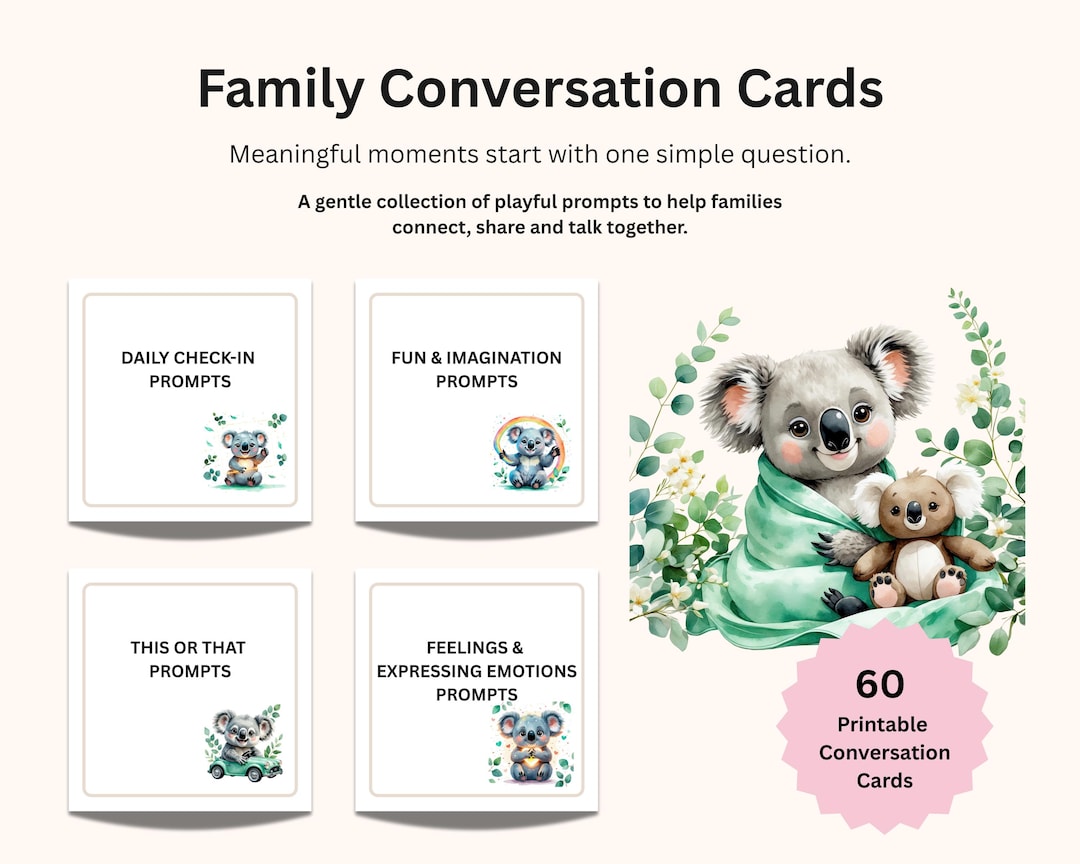 Family Conversation Cards for Kids Printable | Connection Cards for ...