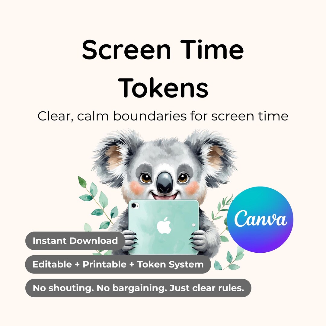 Kids Screen Time Token System | Printable Tech Rules Chart (PDF ...