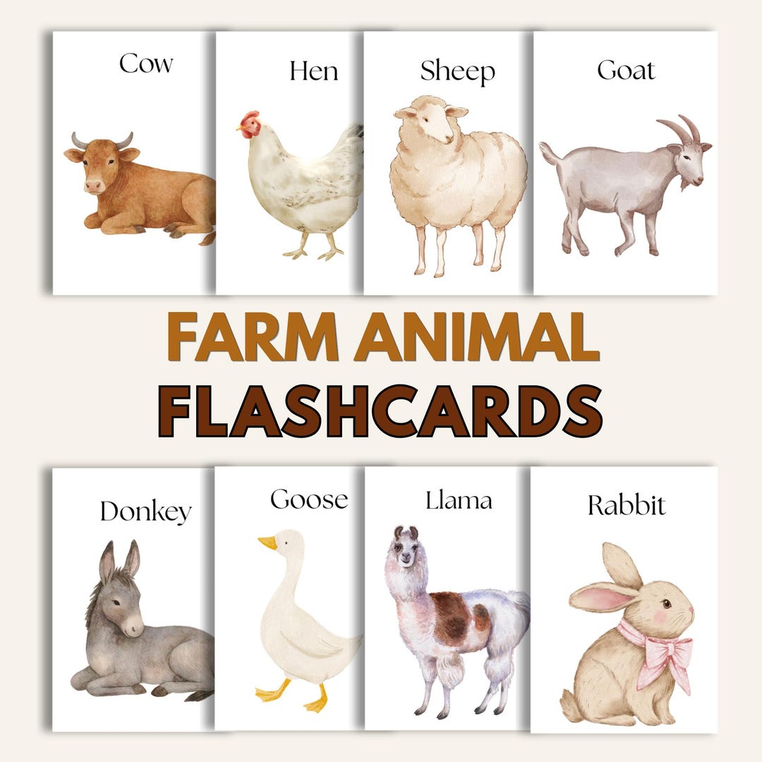 Farm Animal Flashcards Printable (20 Cards) | Barnyard Animals for Kids ...
