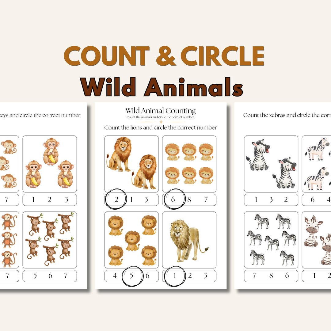 Wild Animals Counting Worksheets | Safari Animals Count & Circle ...