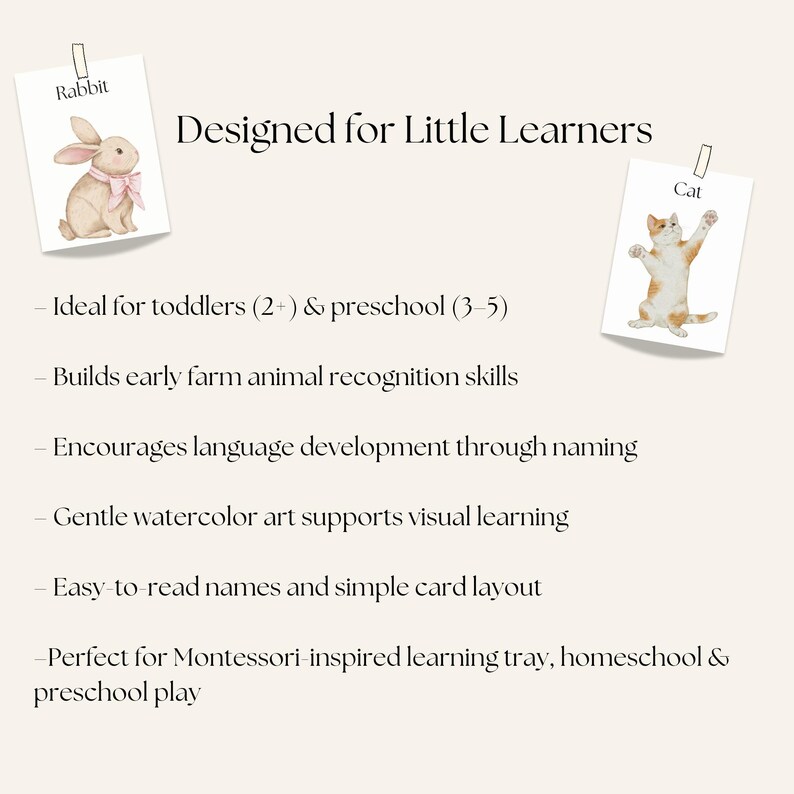 Watercolor Farm Animal Flashcards | Montessori Learning (PDF Download ...