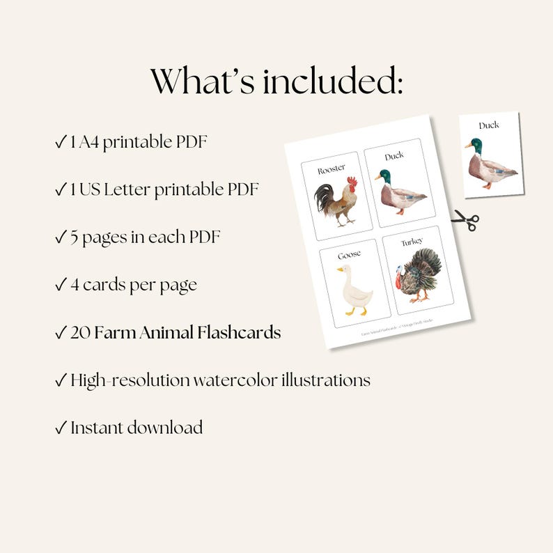 Watercolor Farm Animal Flashcards | Montessori Learning (PDF Download ...