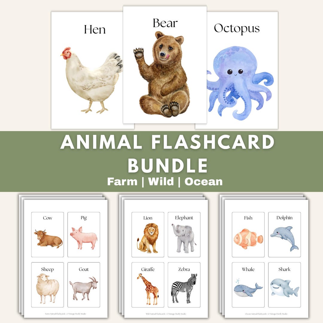 Animal Flashcards Bundle | Farm, Wild & Ocean | Homeschool Printable ...