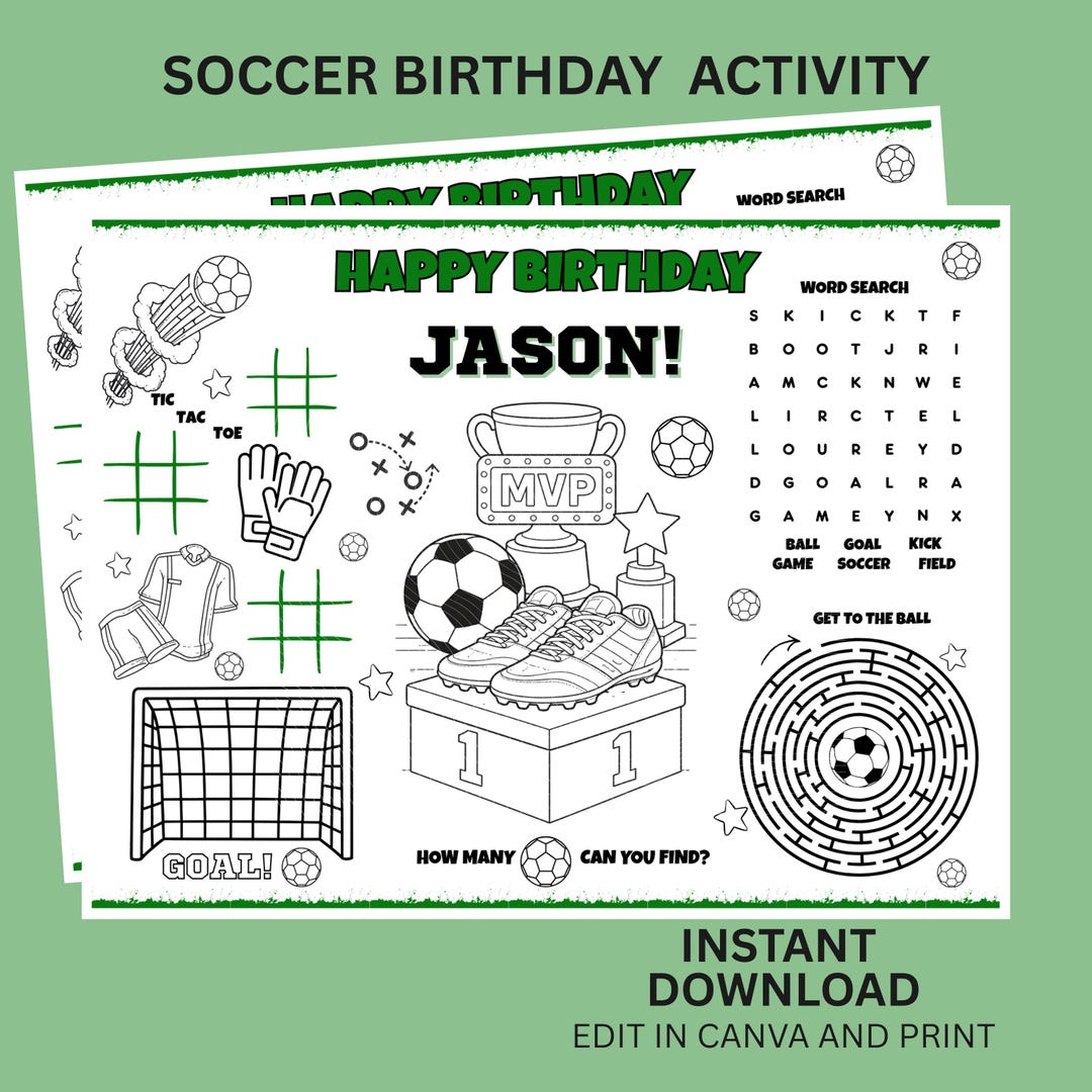 Personalized Soccer Birthday Placemat | Printable Coloring Page (canva ...