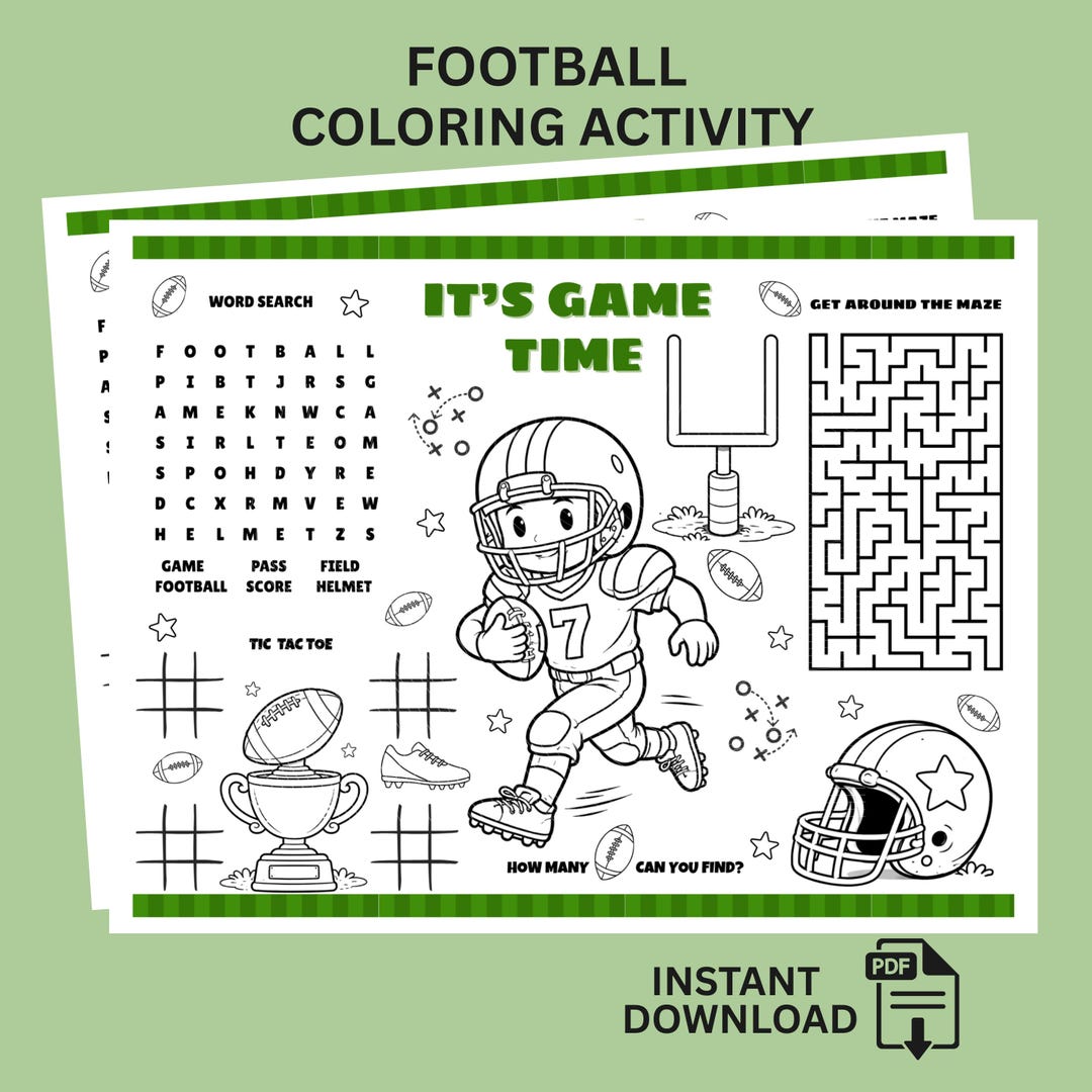 Football Coloring Placemat | Activity for Party Table | Printable PDF ...