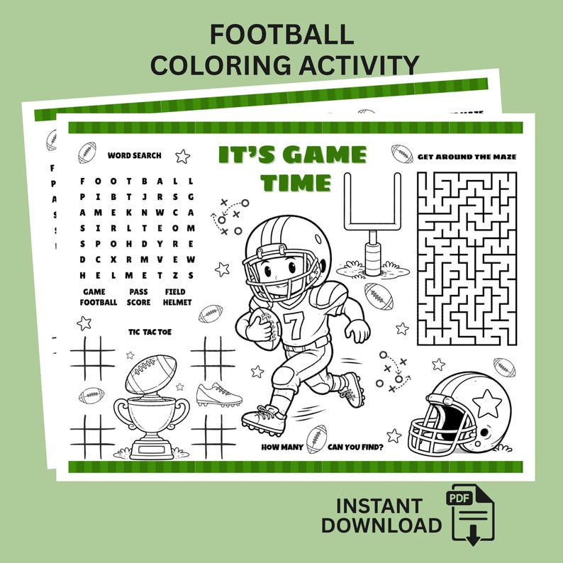 Football Coloring Placemat | Activity for Party Table | Printable PDF ...