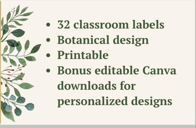 Botanical Classroom Labels | Printable Teacher Supply Organization ...