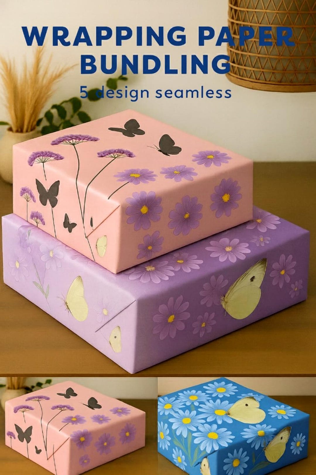 Floral Butterfly Wrapping Paper Bundle (300 Dpi) - Etsy