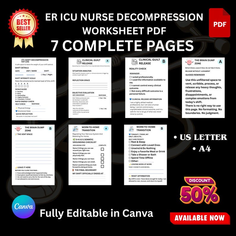 ER ICU Nurse Decompression Worksheet, Clinical Guilt Release Journal ...