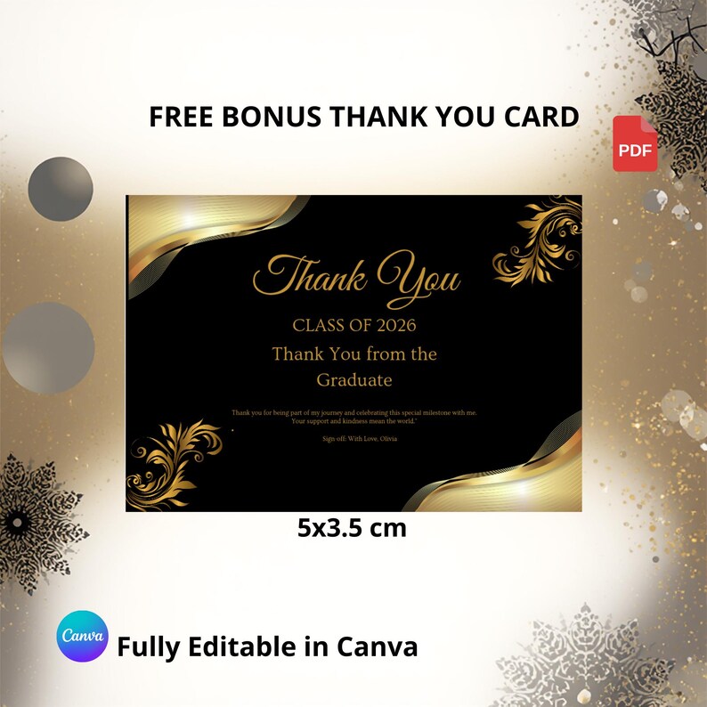 Black And Gold Graduation Invitation Bundle Photo Template Digital